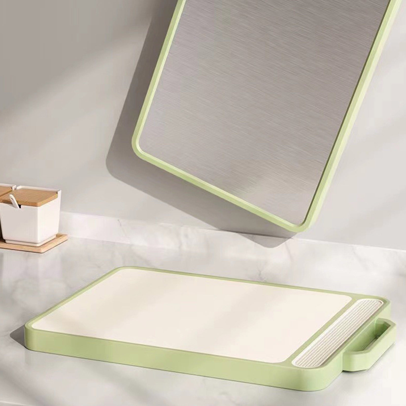 ViYW Double-sided Cutting Board with Handle, 304 Stainless Steel Board ...