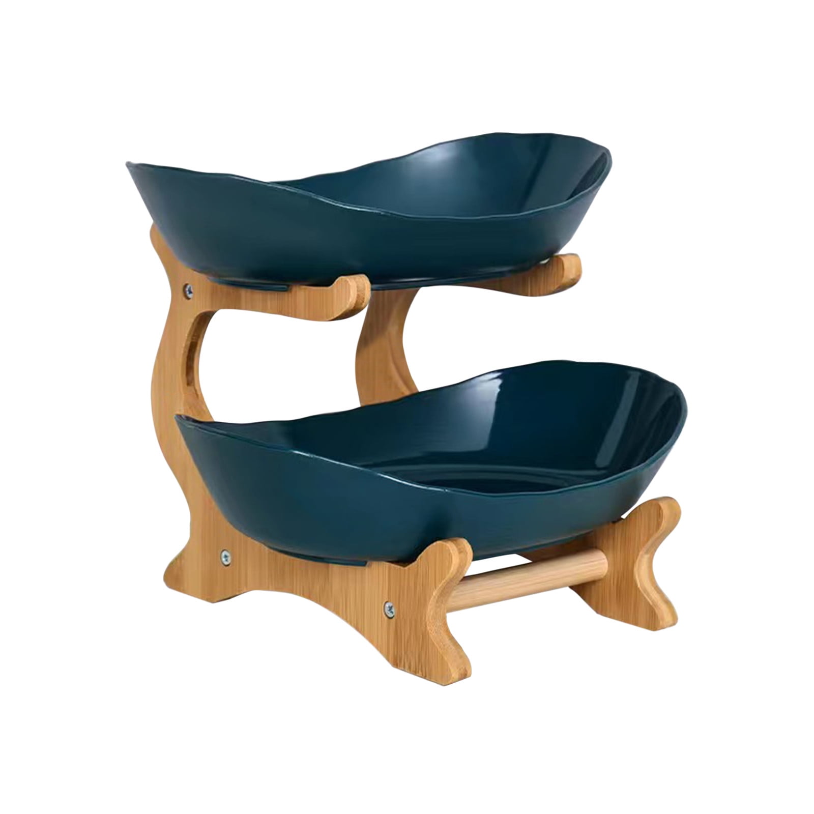 ViYW Fruit Bowl Tiered Tray Stand:2 Tier Ceramic Fruit Tray with Bamboo ...