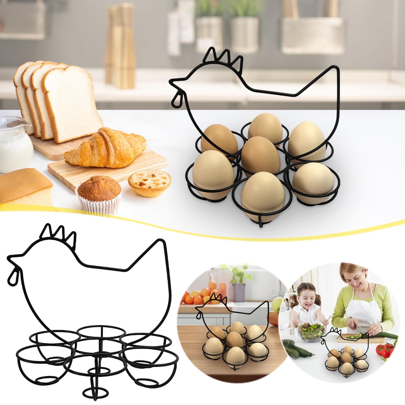 ViYW Iron Metal Egg Rack Kitchen Basket Heavy Duty Cast Iron Egg Holder Countertop Decor ...
