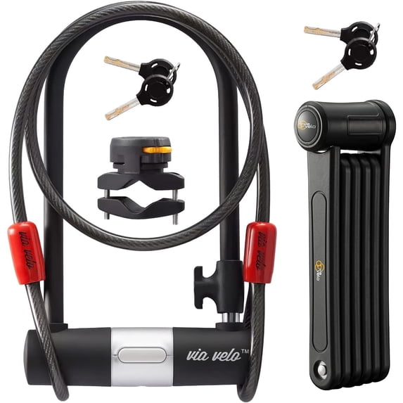 Via Velo, Folding Bike Lock Set, 3-in-1 Heavy-Duty, Same Key System ...