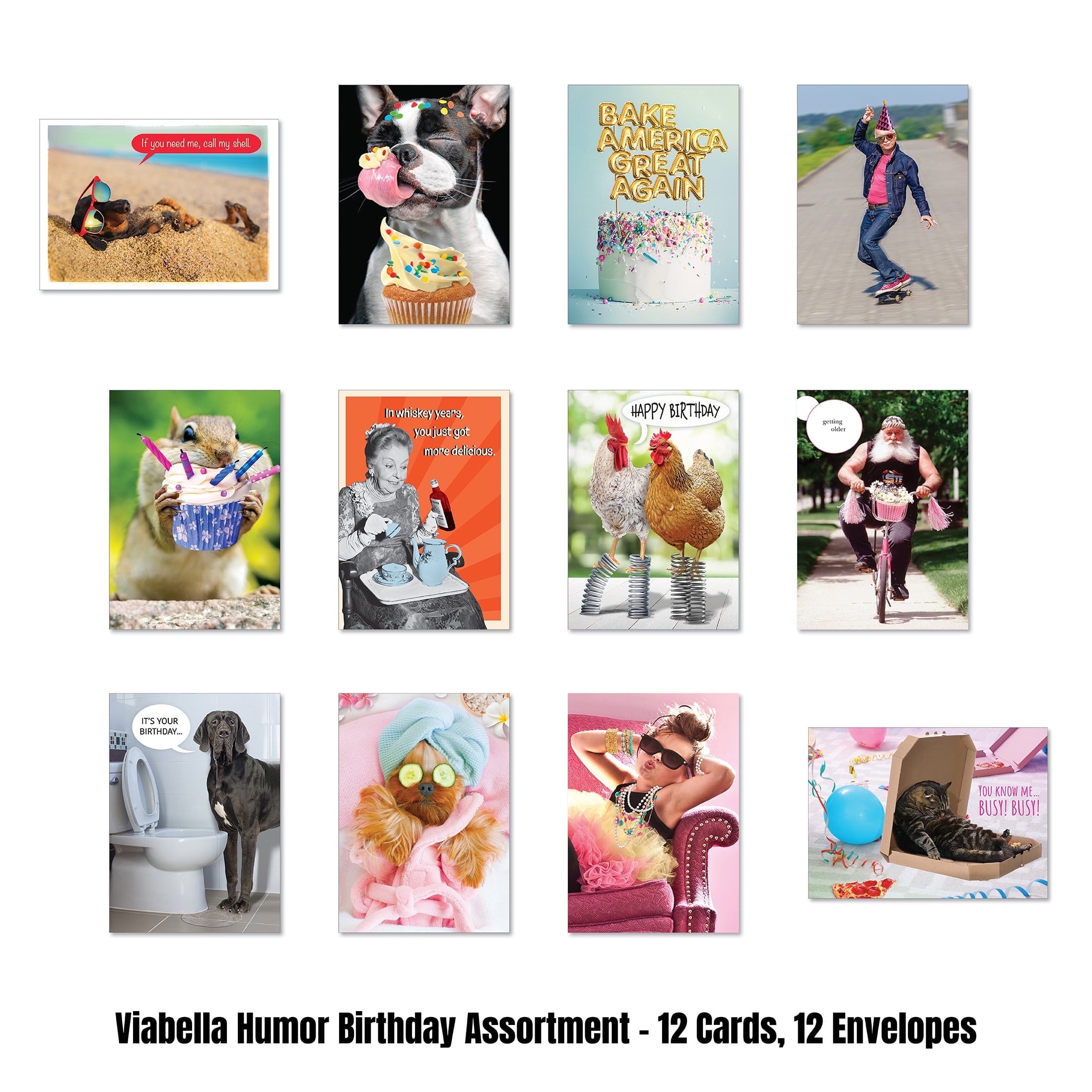 Viabella Humor Birthday Card Assortment - 12 Cards, 12 Envelopes ...