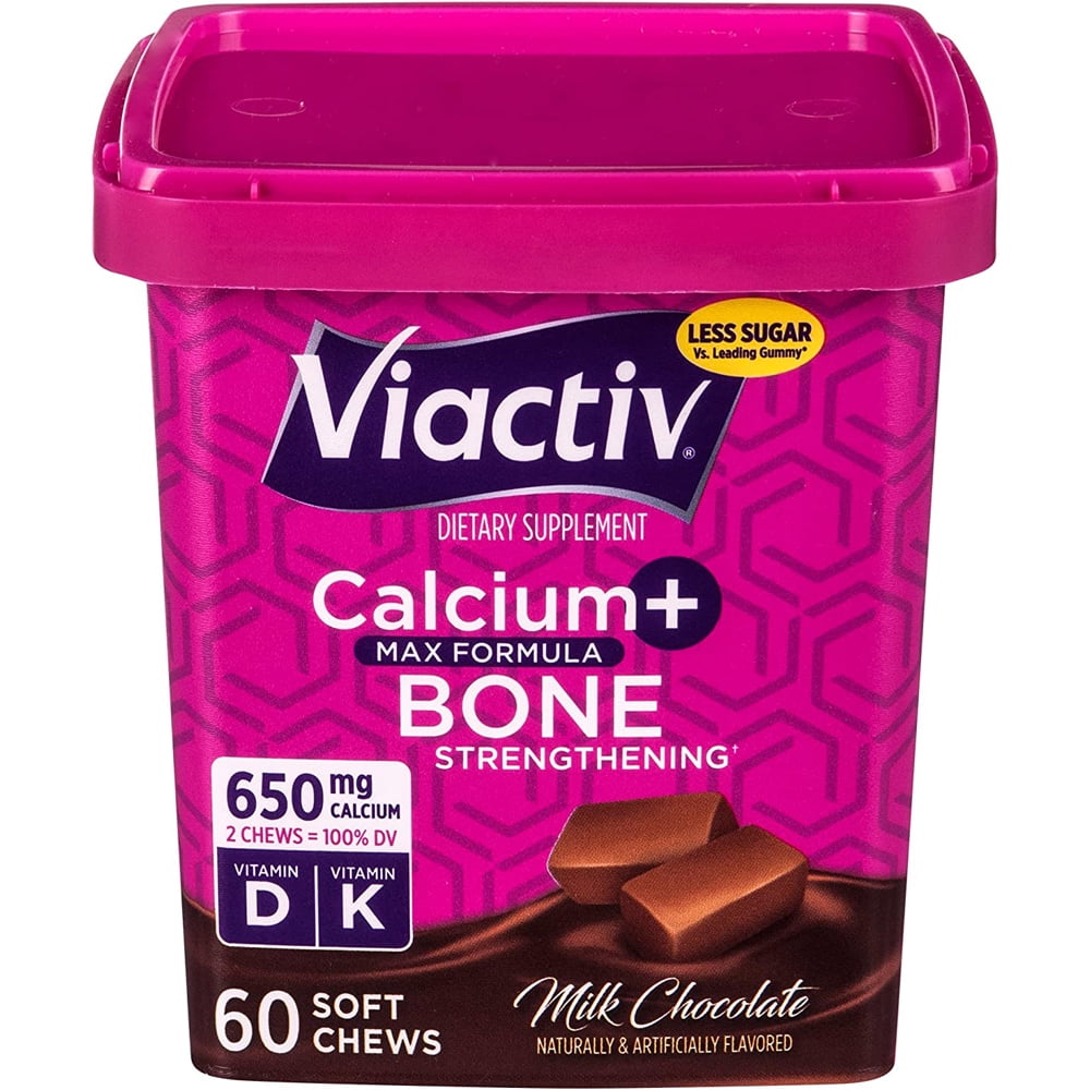 Viactiv Chewable Calcium +Vitamin D3 Supplement, Milk Chocolate, 60 ...