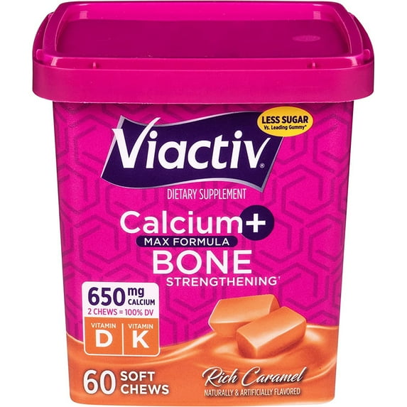Viactiv Chewable Soft Calcium Plus D Dietary Supplement, Caramel Flavor ...