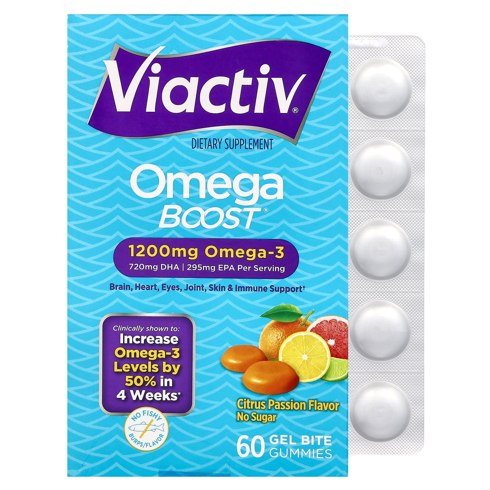 Viactiv Omega-3 Supplement with DHA, Fish Oil, 1200mg, 60 Gel Bite ...