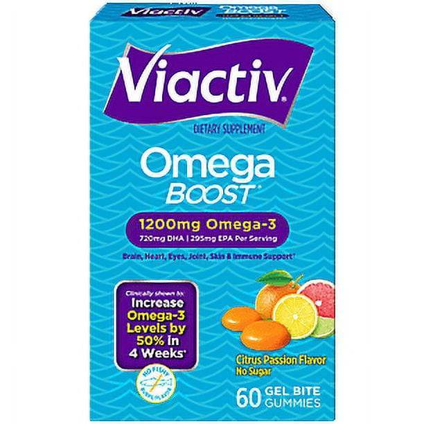 Viactiv Omega-3 Supplement with DHA, Fish Oil, 1200mg, 60 Gel Bite ...