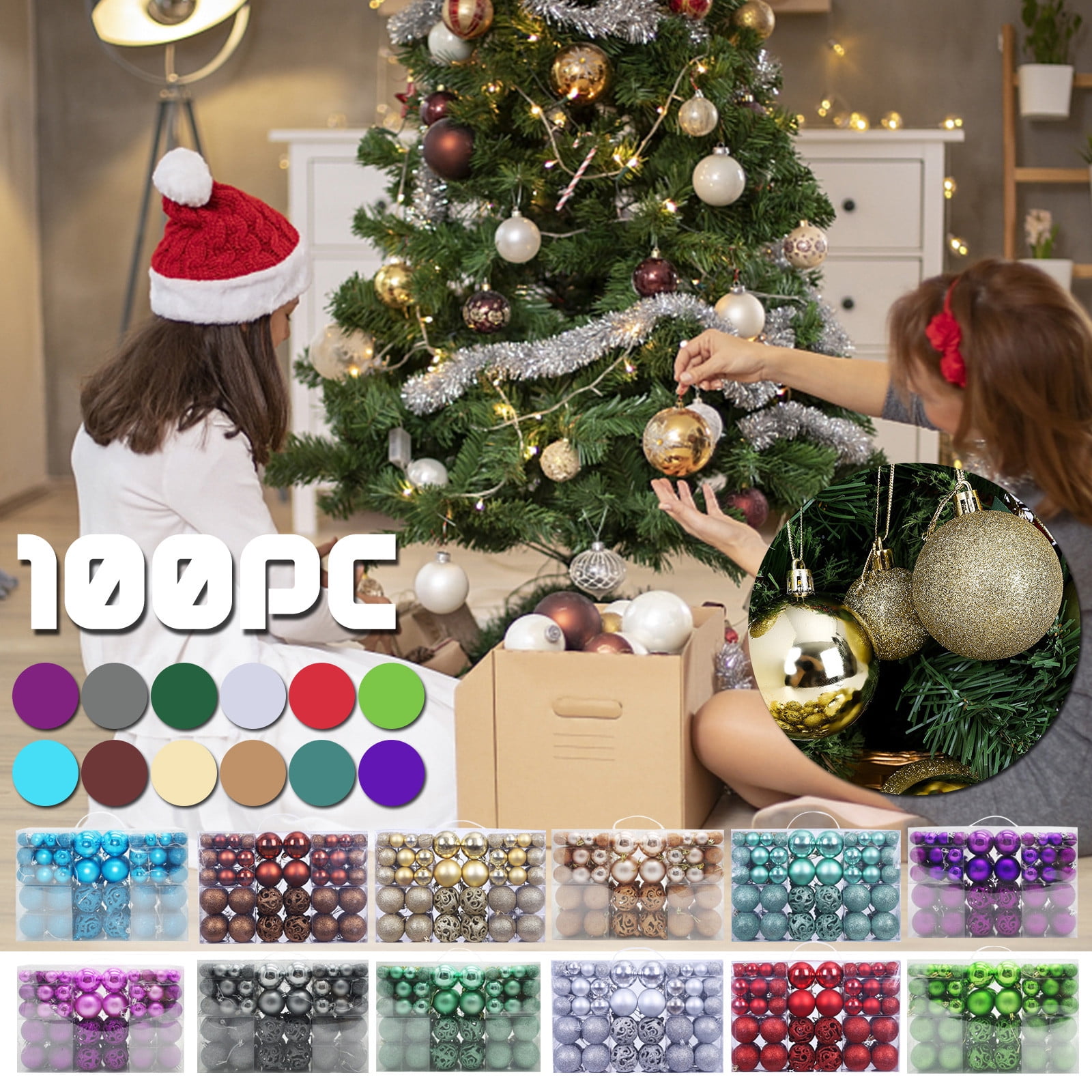 Viadha 100pc Shatterproof Ball Ornaments Christmas Decorations Xmas ...