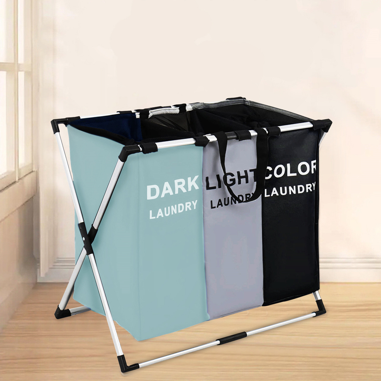 Viadha Aluminum Rack Three Compartment Household Laundry Bag Toy ...