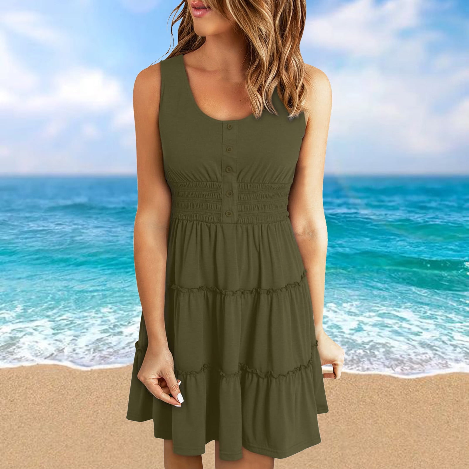 Viadha Boho Summer Dress Womens Summer Dresses Sleeveless with Button ...