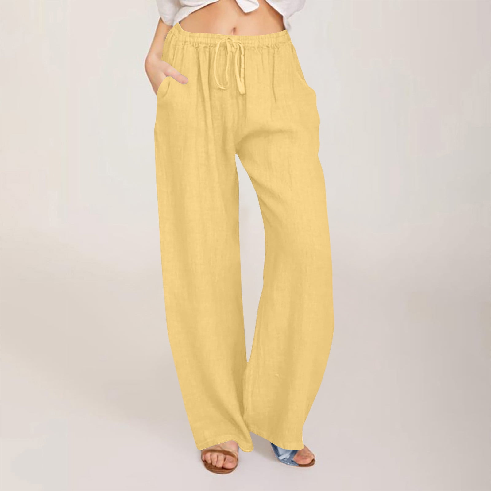 Viadha Linen Pants Women Summer Flowy Pants for Women Solid Color Linen ...