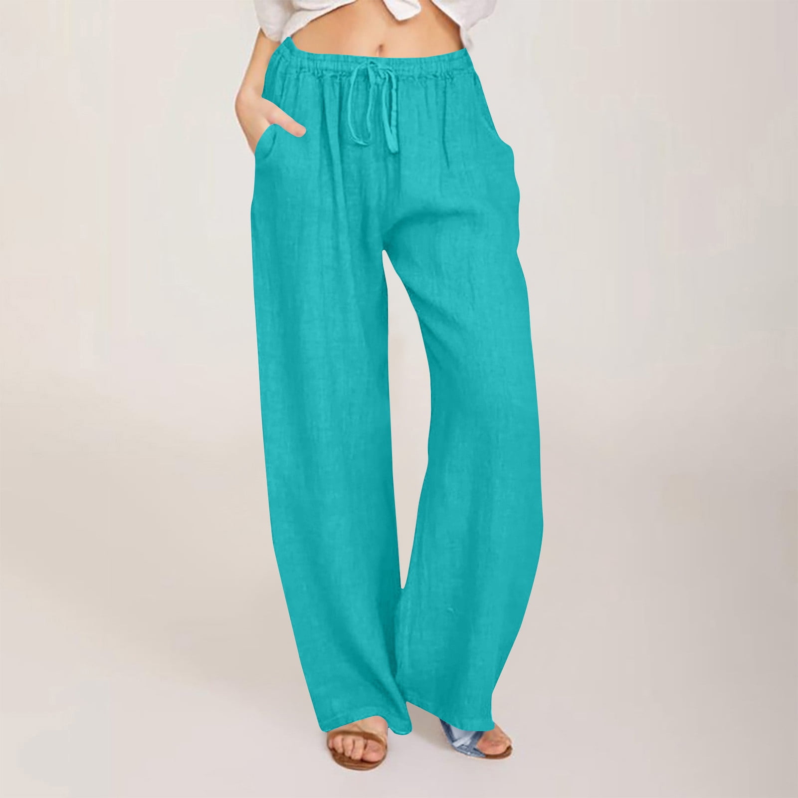 Viadha Linen Pants Women Summer Flowy Pants for Women Solid Color Linen ...
