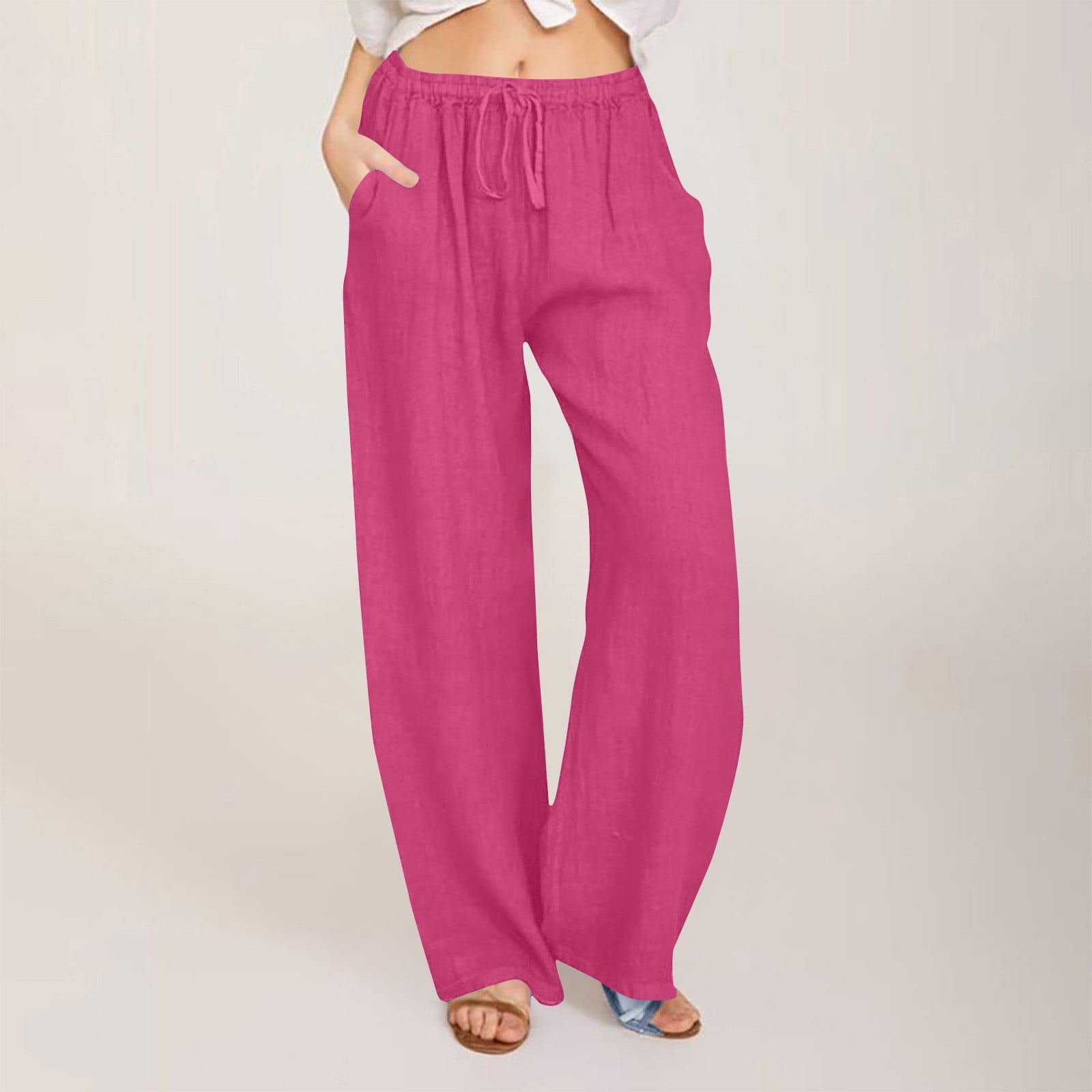 Viadha Linen Pants Women Summer Flowy Pants For Women Solid Color Linen