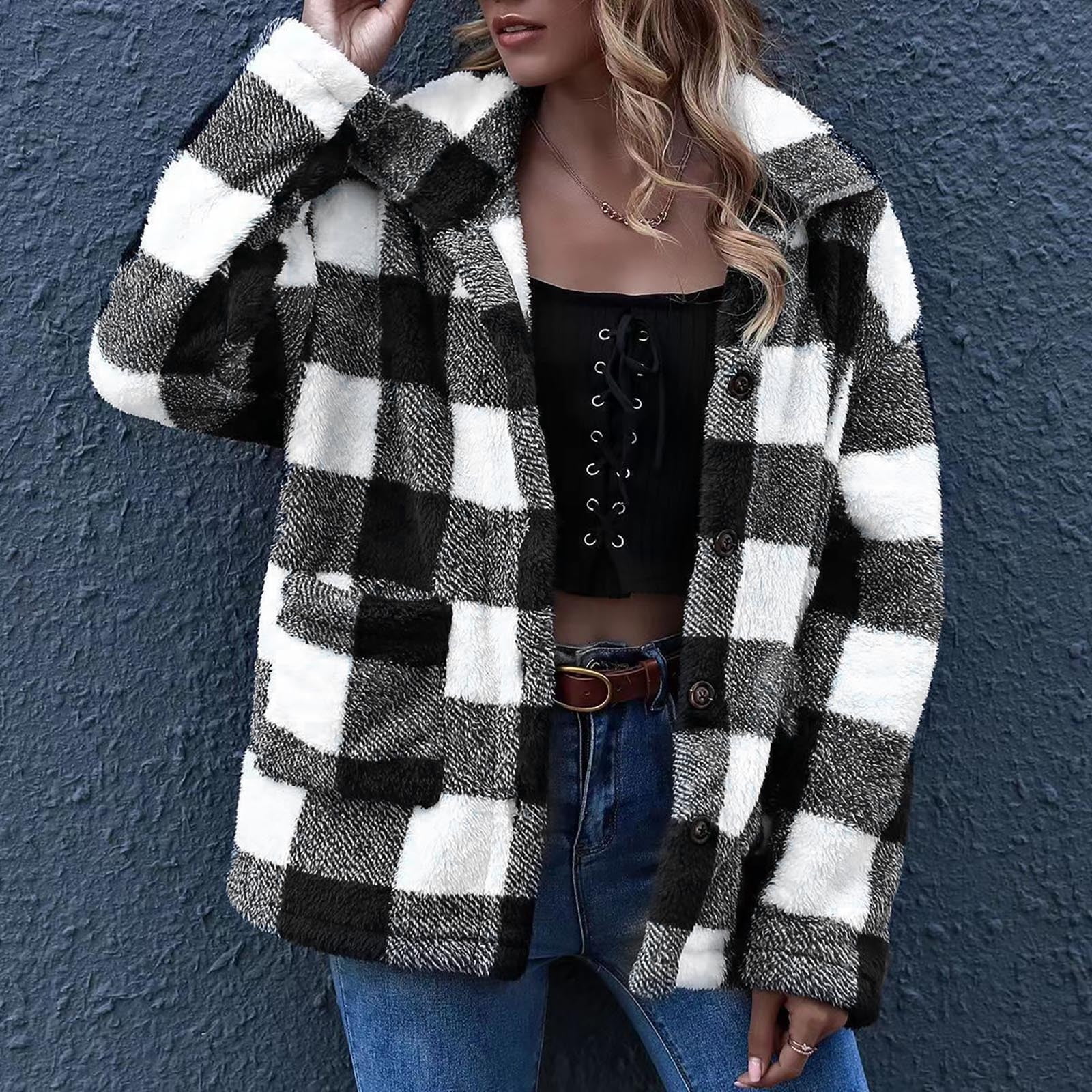 Viadha Long Sleeve Casual Plaid Shacket Jackets Jacket Solid Jacket ...