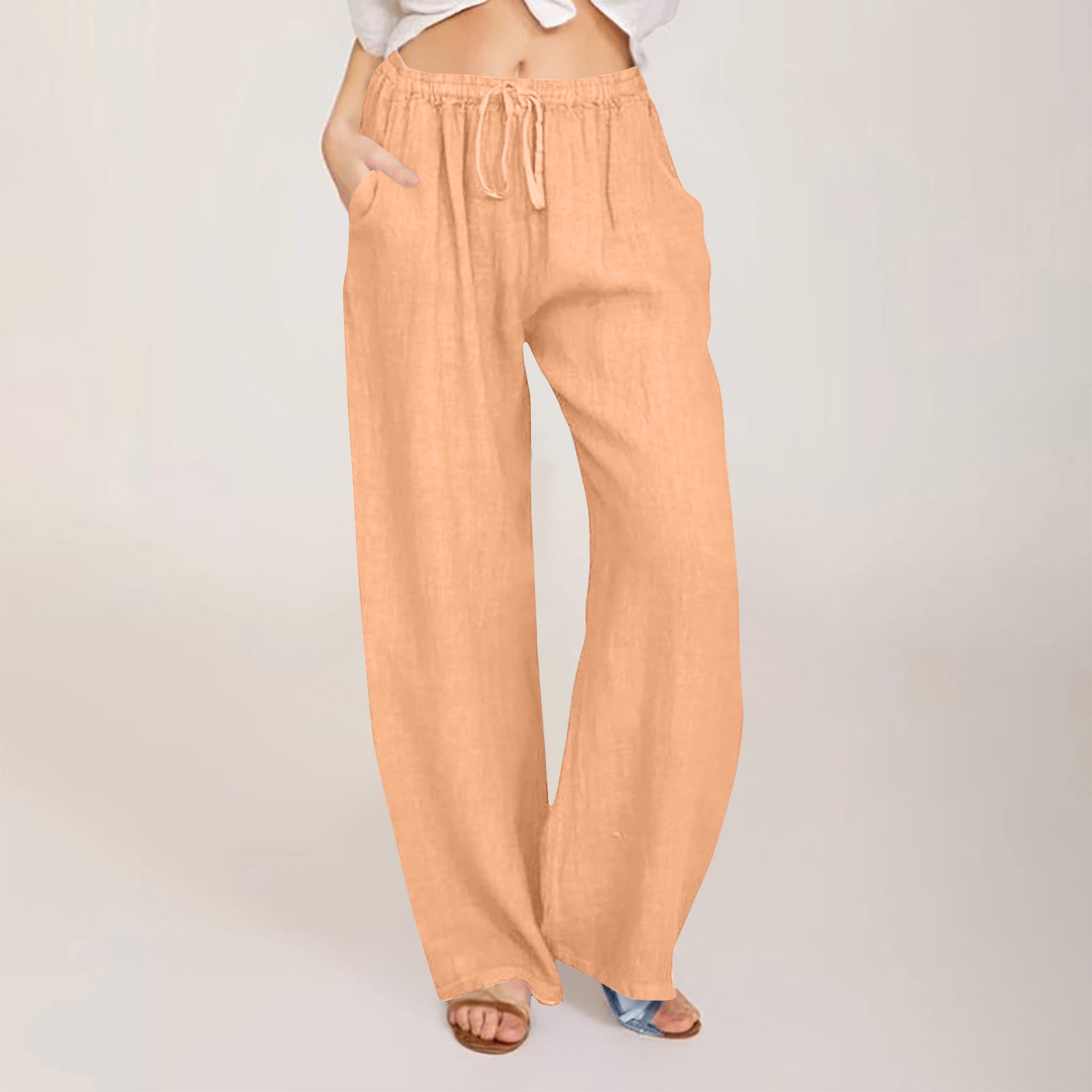 Viadha Plus Size Lounge Pants for Women Cotton Linen Comfy Slacks ...