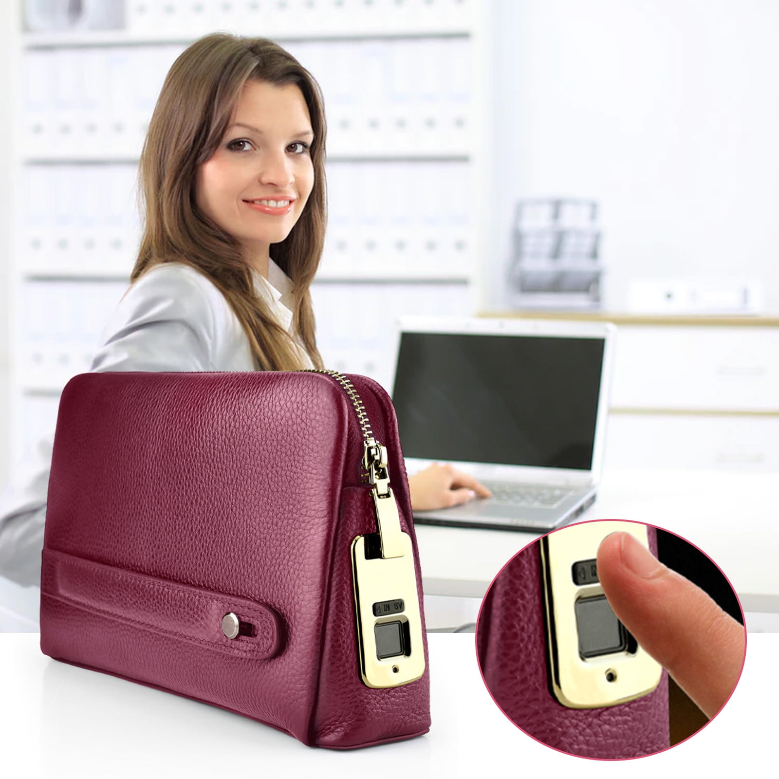 Viadha Fingerprint Smart Handbag, Anti-Theft Leather Purse, Women's ...