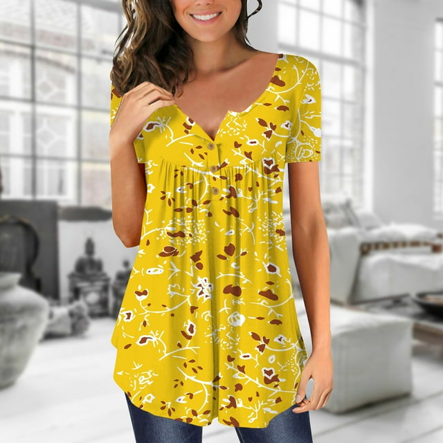 Viadha Summer Tops Women Fashion Casual Printing Shirts Short Sleeve