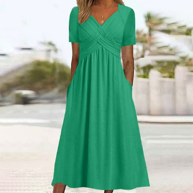 Viadha Women Plus Size Maxi Dress Short Sleeve Wrap V Neck High Low ...