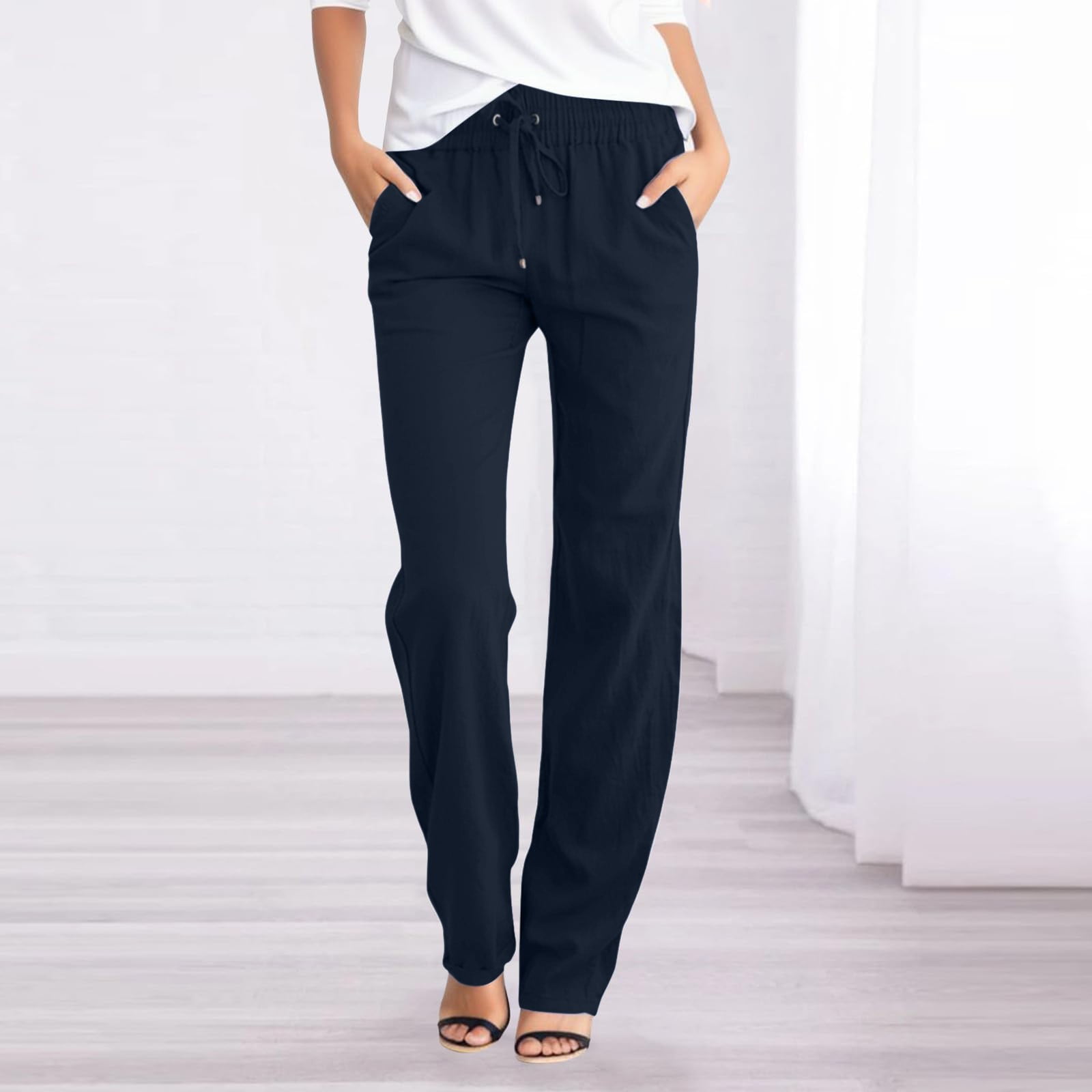 Viadha Womens Pants Casual Slim High Elastic Waist Color Sports Cotton ...