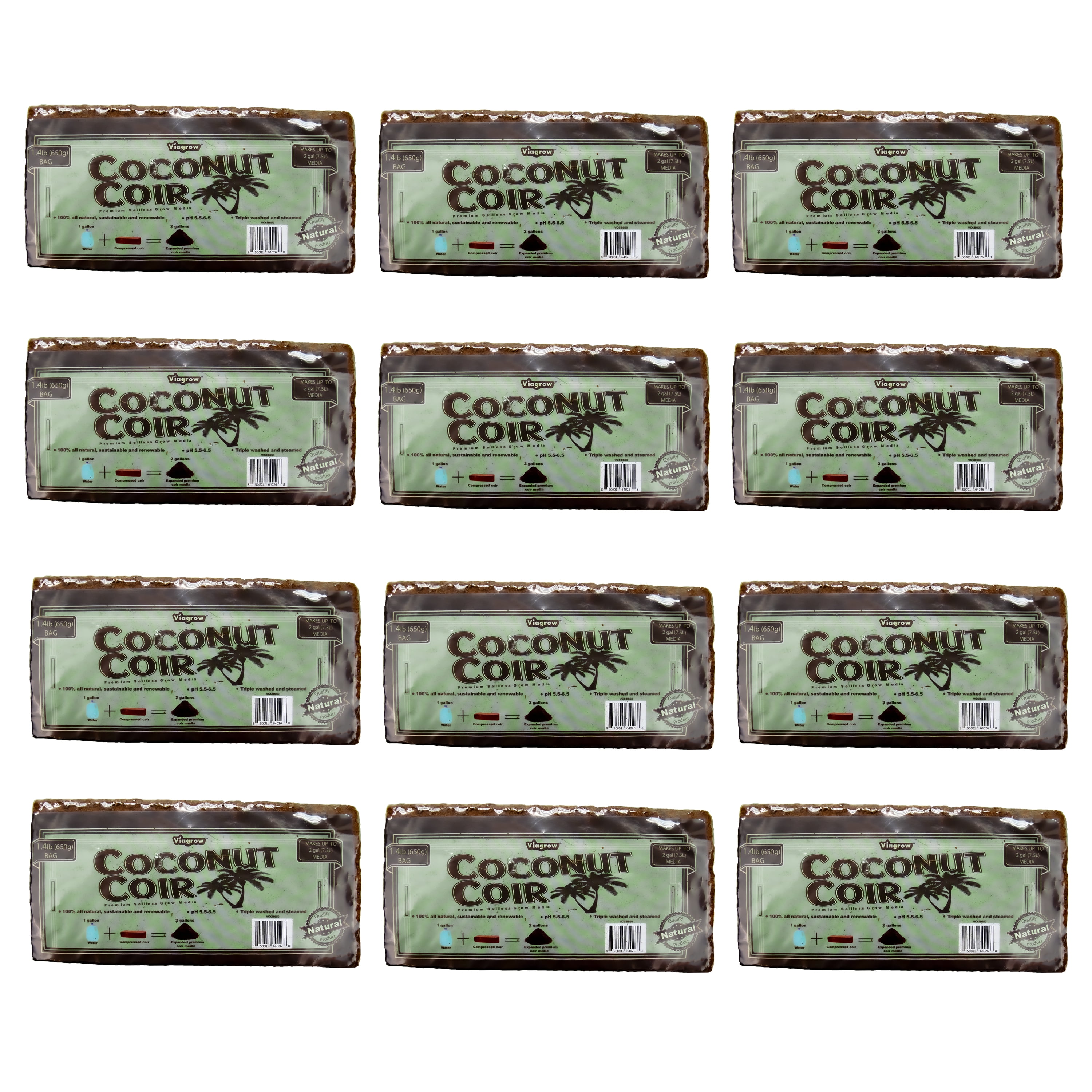 Viagrow Coco Coir, 12 Pack, Makes 2 Gallons / 7.5 Liters / 8 Quarts ...