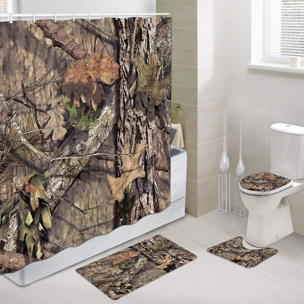 Camo Hunting Bathroom Decor Set: Shower Curtain, Rugs, and Accessories ...
