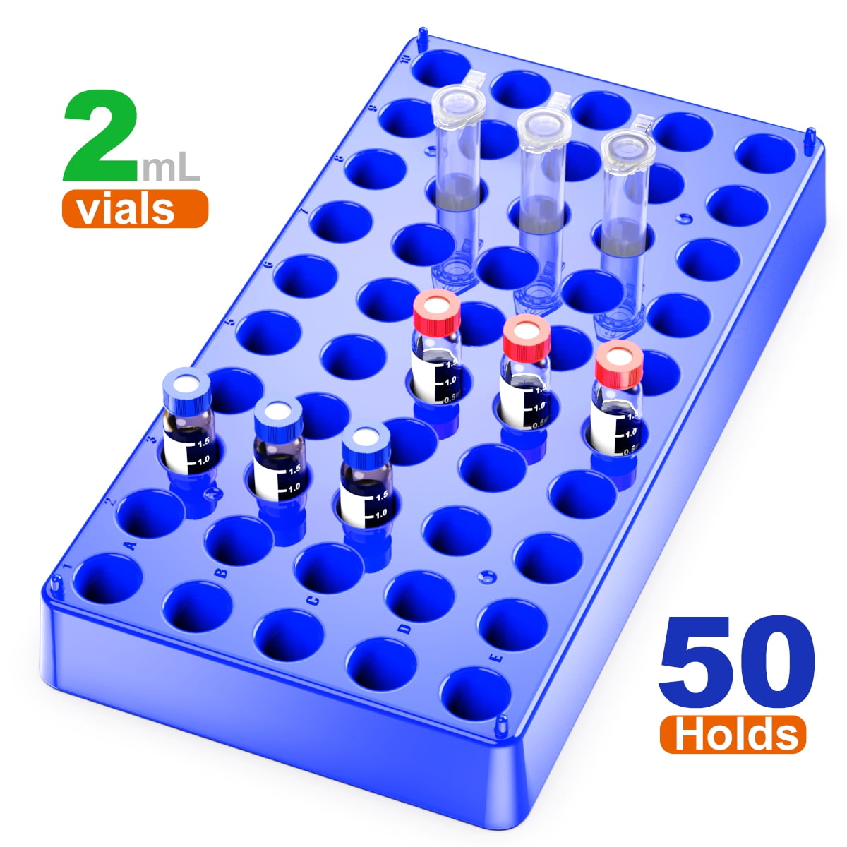 Vial Rack,Single Holds 50 Standard 12mm 2ml Vial, Plastic Centrifuge ...