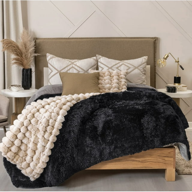Vianney Nebraska Winter Blanket Black Premium Sherpa on Second View ...