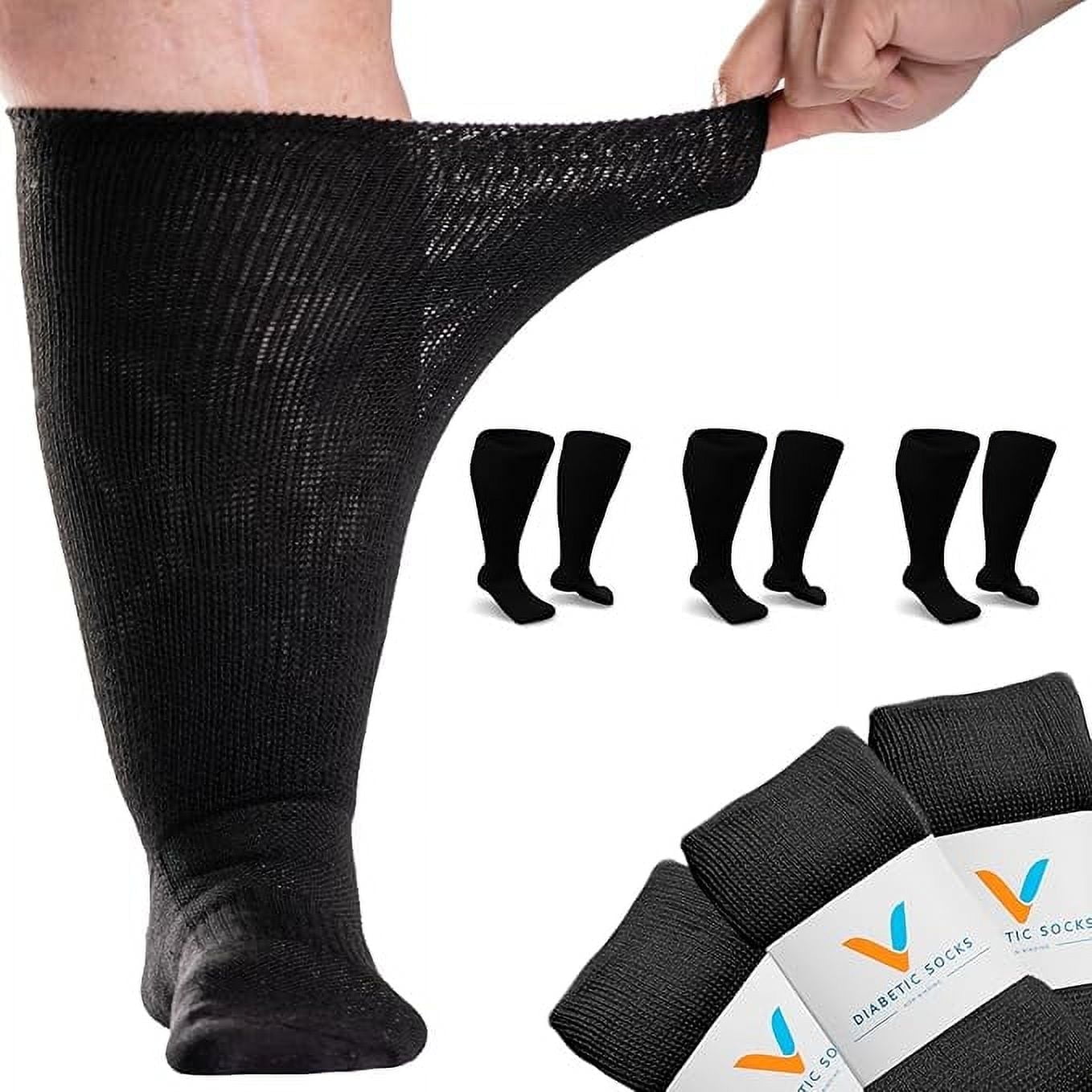 Viasox Black EasyStretch Diabetic Socks for Men & Women, Non Binding ...