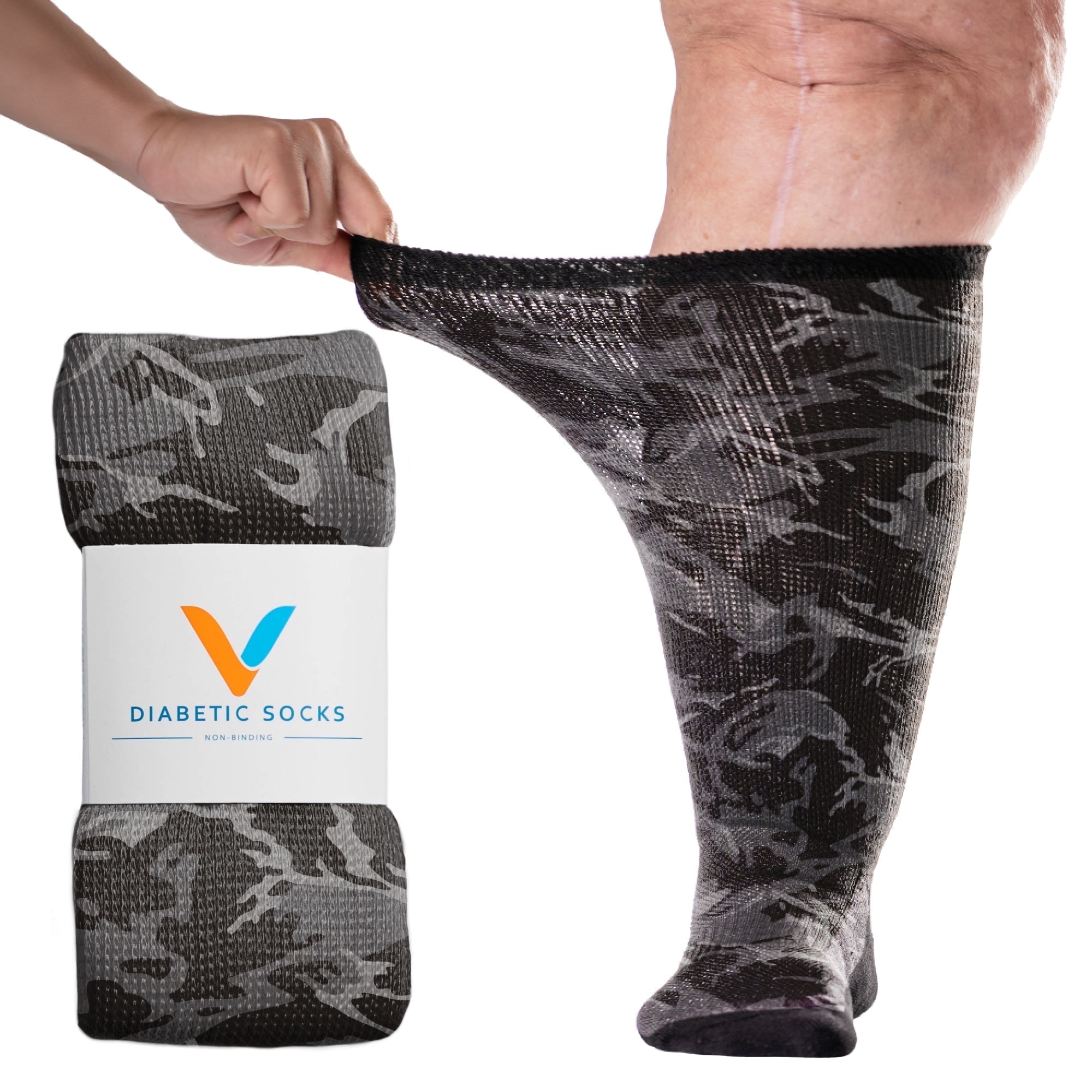 Viasox Camo EasyStretch Diabetic Socks for Men & Women, Non Binding Top ...