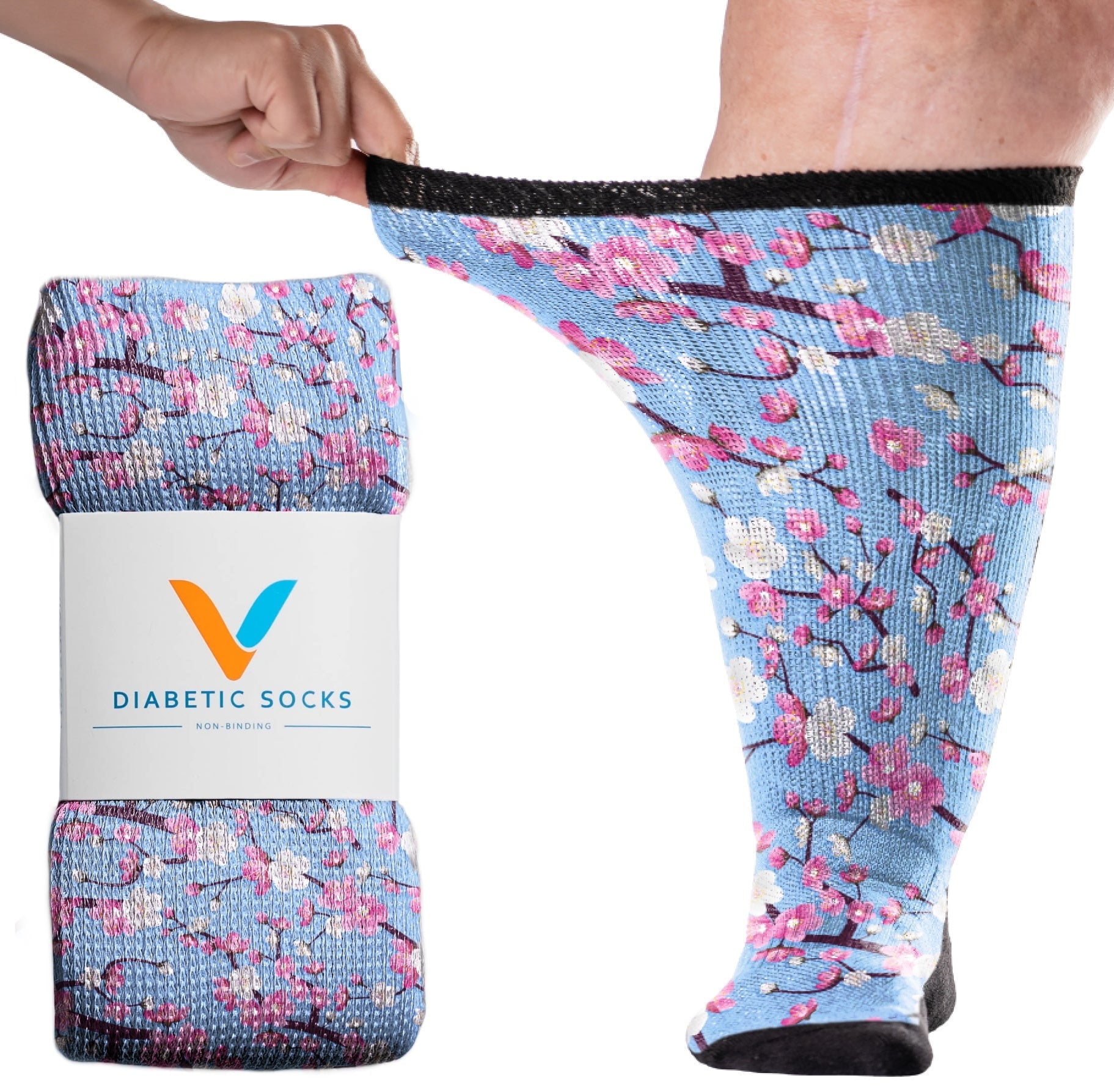 Viasox Cherry Blossoms EasyStretch Diabetic Socks for Men & Women, Non ...