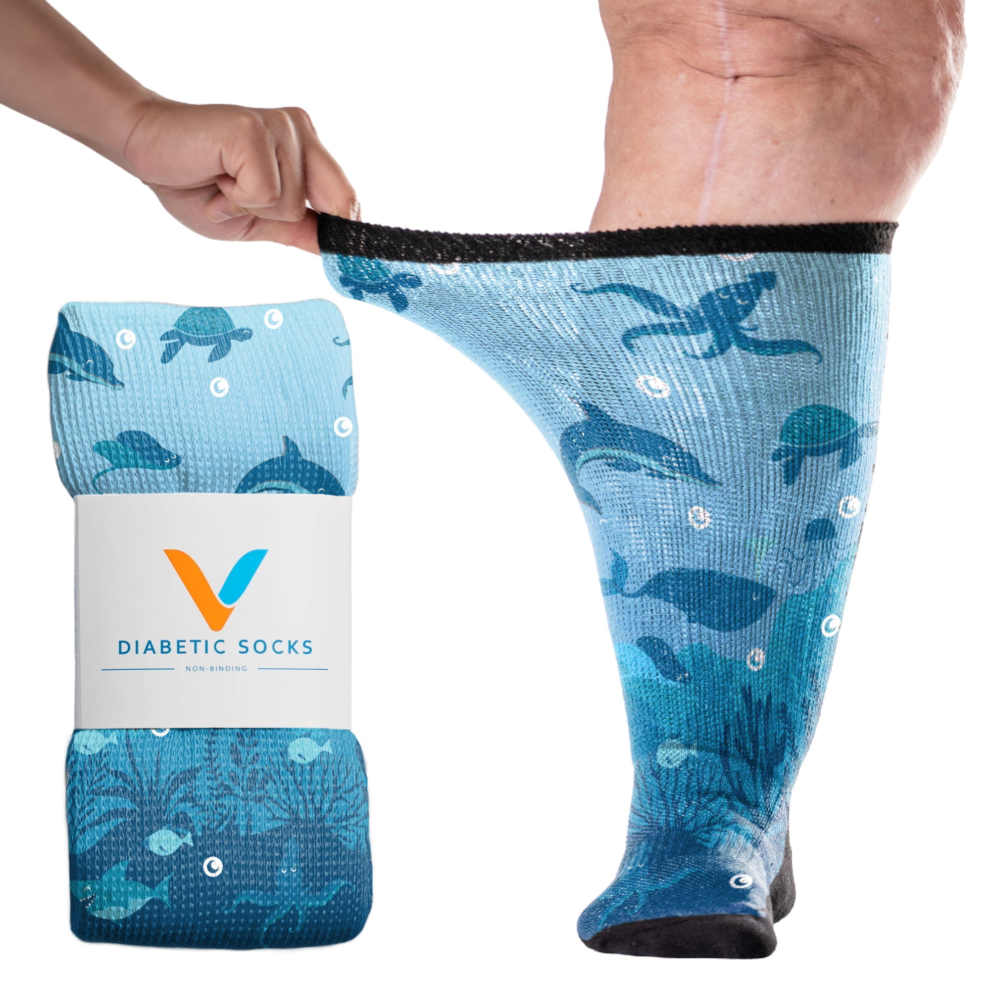Viasox Deep Sea EasyStretch Diabetic Socks for Men & Women, Non Binding ...