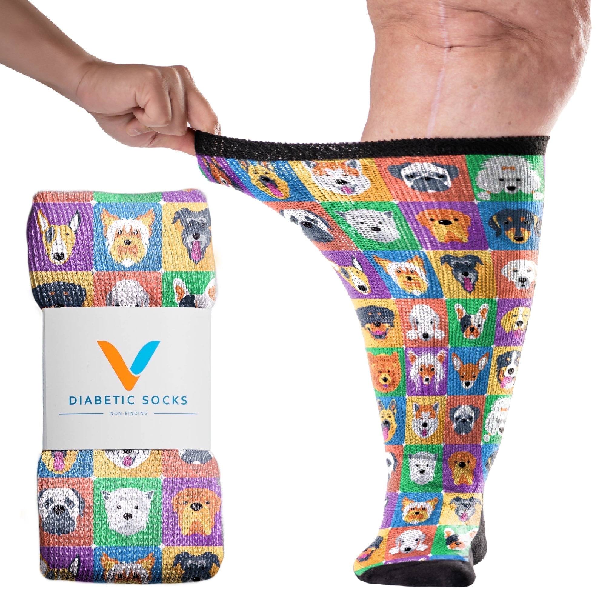 Viasox Dogs EasyStretch Diabetic Socks for Men & Women, Non Binding Top ...