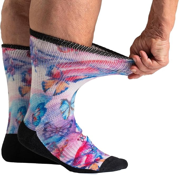 Viasox EasyStretch Crew Diabetic Socks for Men & Women, Non Binding Top ...