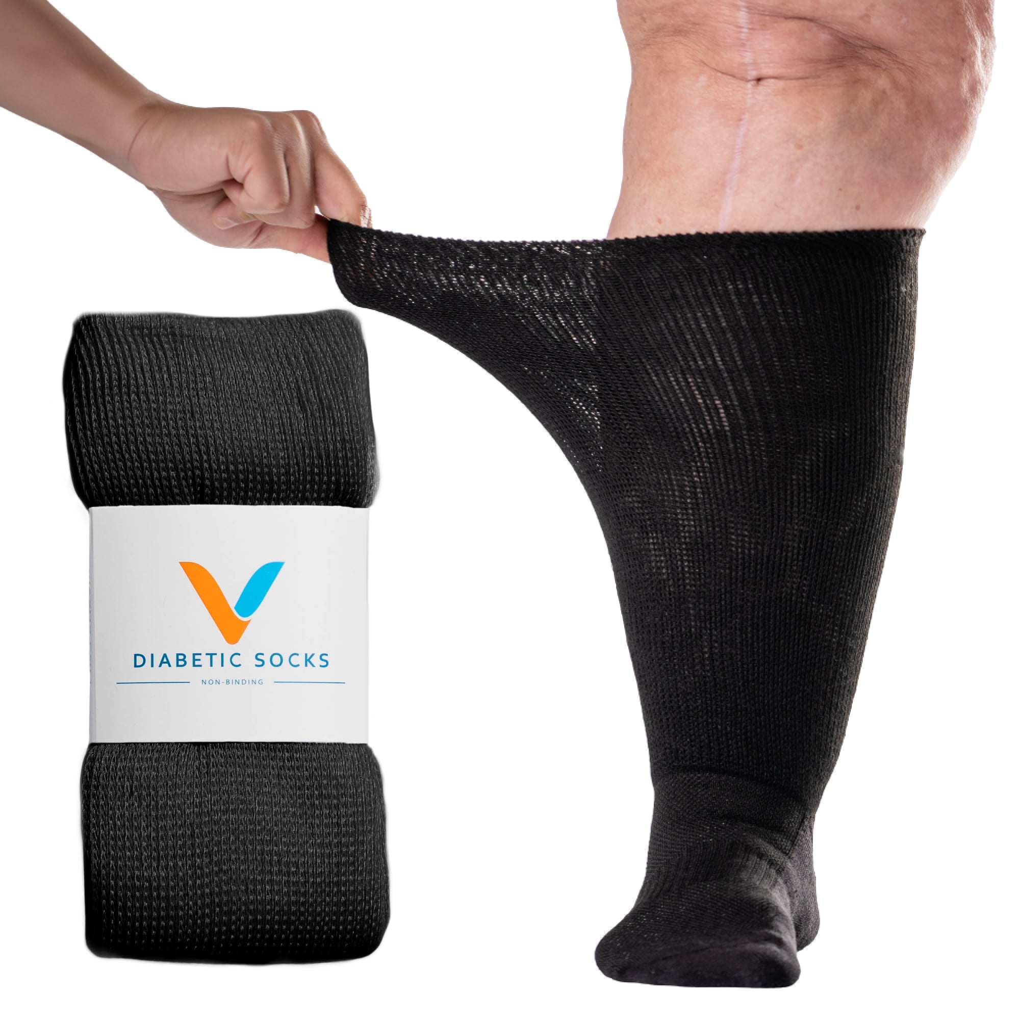 Viasox Black EasyStretch™ Diabetic Socks for Men & Women, Non Binding ...