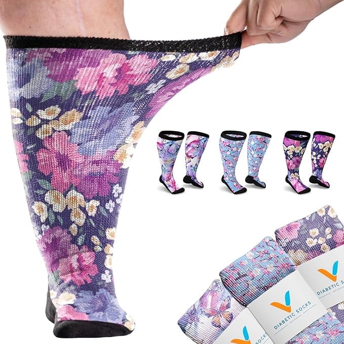 Viasox Flower Power EasyStretch Diabetic Socks for Men & Women, Non ...