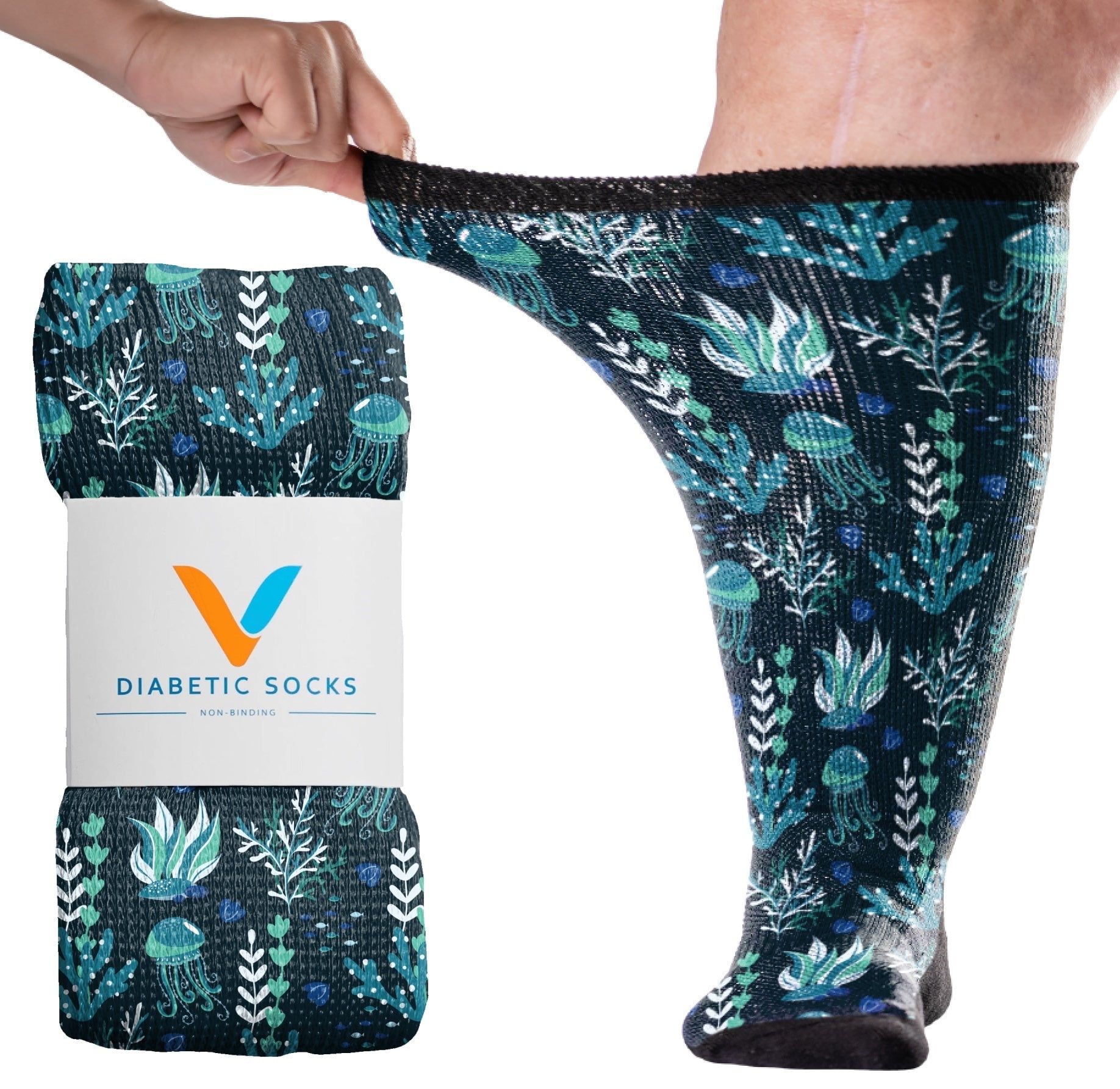 Viasox Jellyfish Blues EasyStretch Diabetic Socks for Men & Women, Non ...