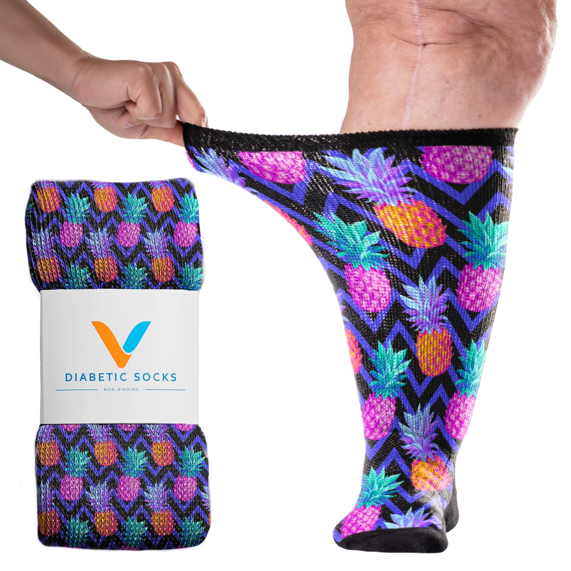 Viasox Pineapple EasyStretch Diabetic Socks for Men & Women, Non ...
