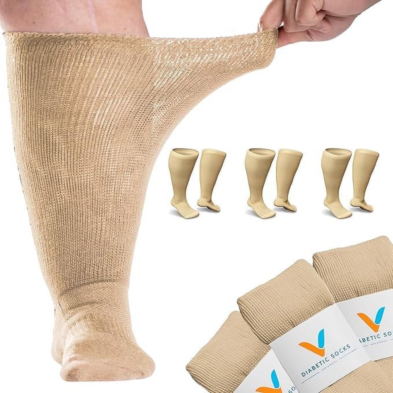 Viasox Tan EasyStretch Diabetic Socks for Men & Women, Non Binding Top ...