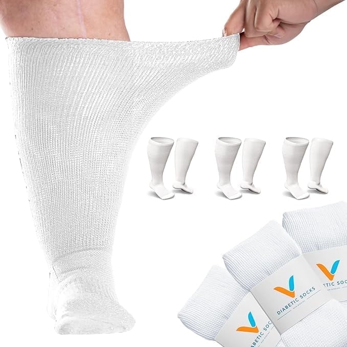Viasox White EasyStretch Diabetic Socks for Men & Women, Non Binding ...