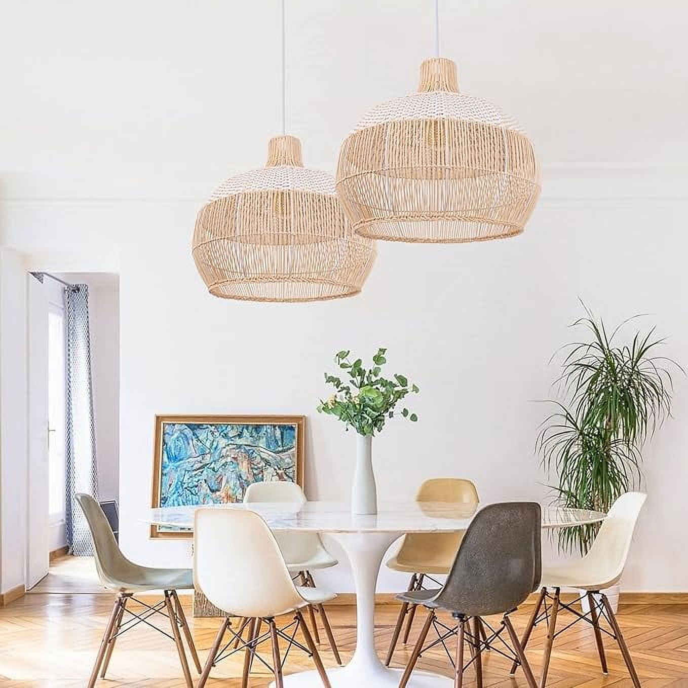 Viaurbe Handwoven Rattan Kitchen Island White Pendant Lighting Wicker ...