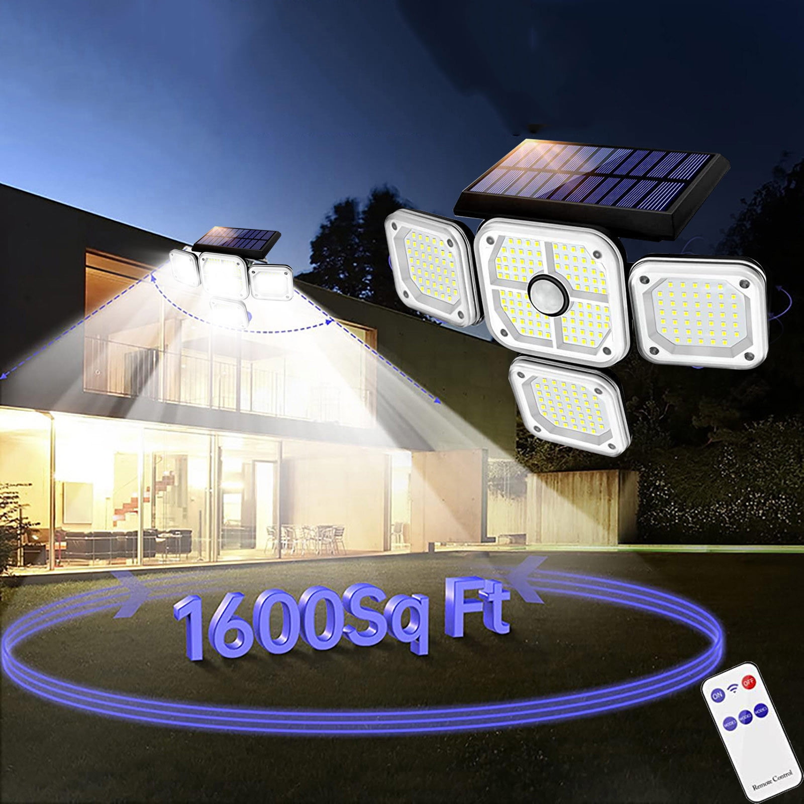 VibHome 4 Heads Security Lights Solar PoweRed 231 LED Light Solar Wall ...