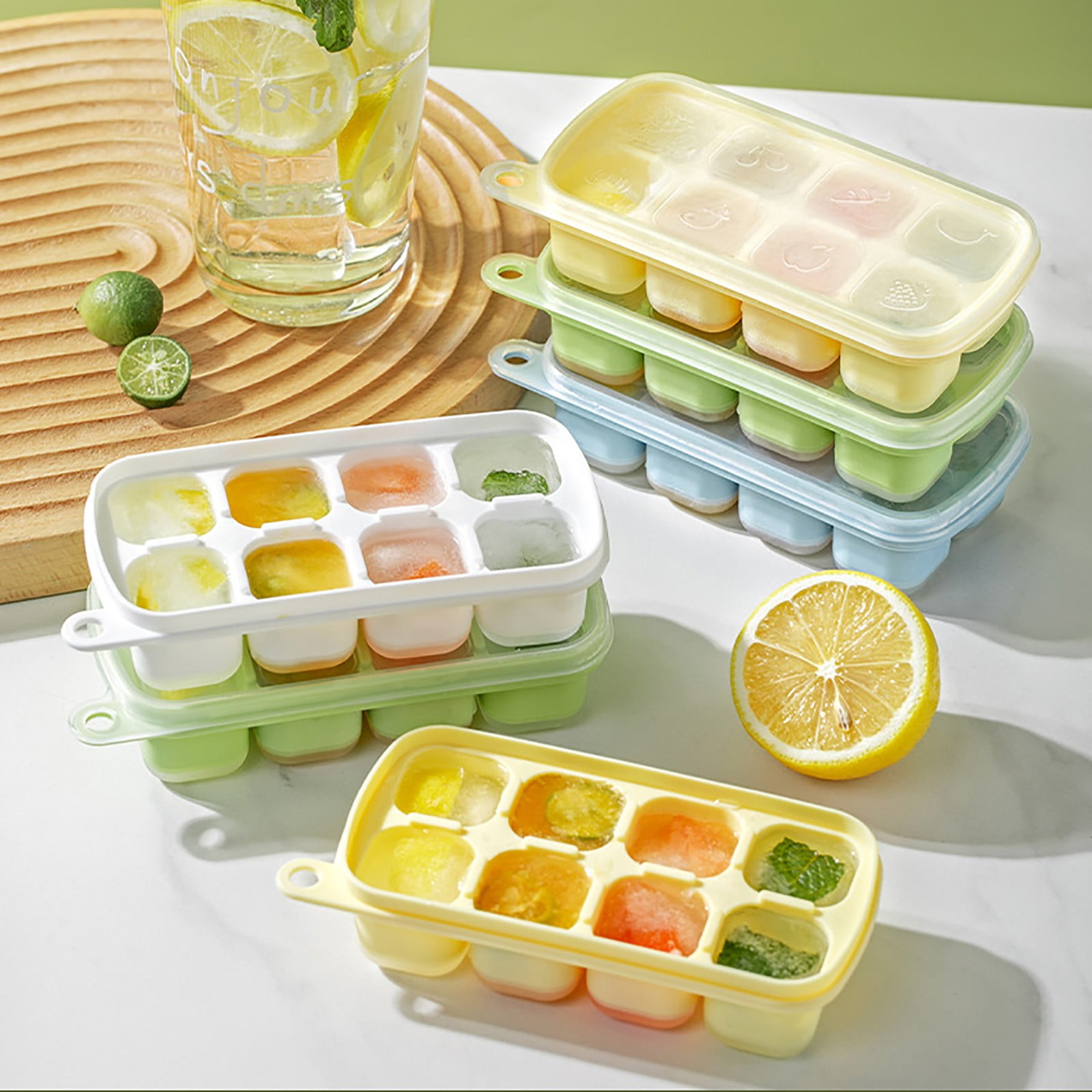 VibHome Ice Cubes Tray with Lid and Bin,One-button Freezing Ice Press ...