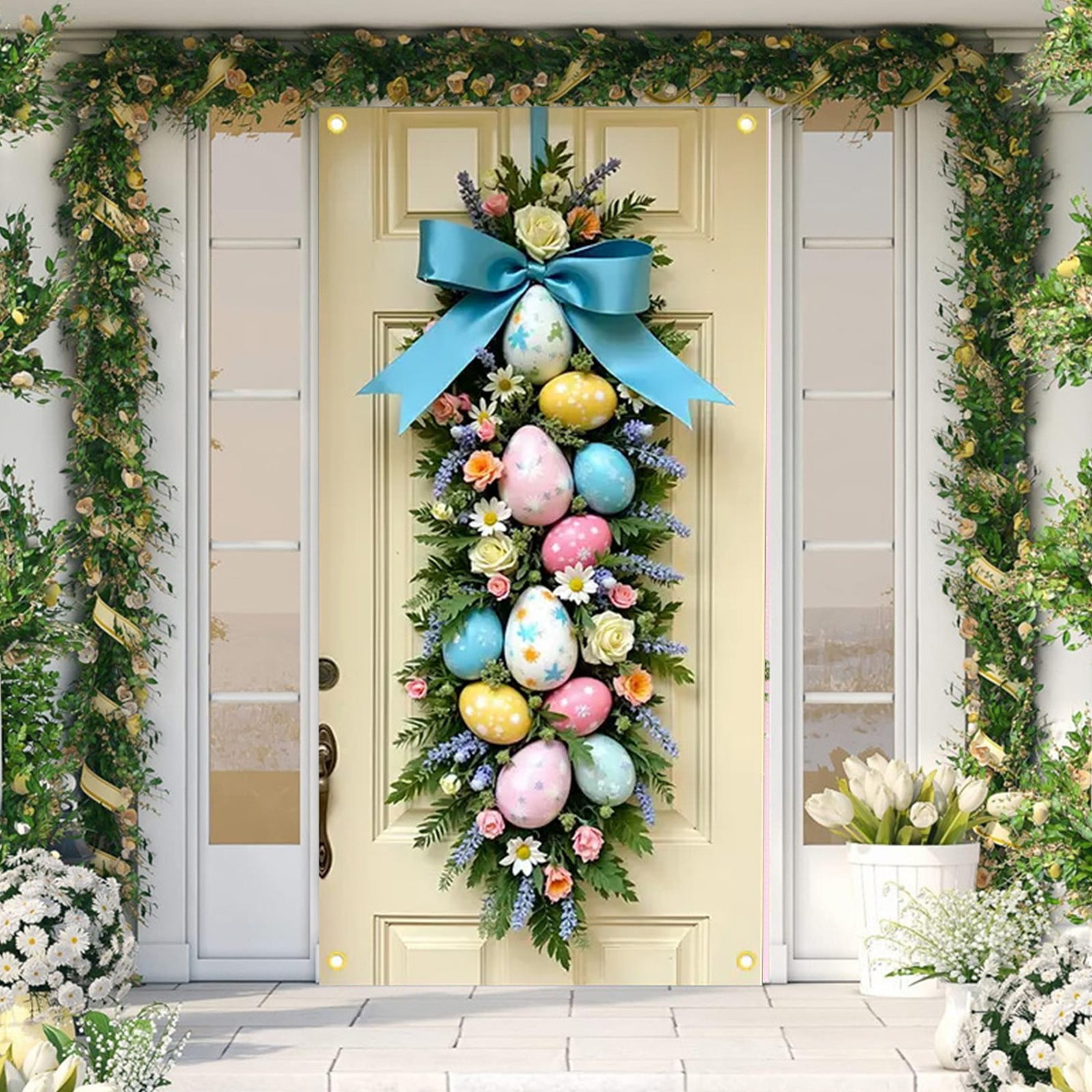 VibHome Indoor Easter Decor Elegant Easter Door Cover With Floral And ...