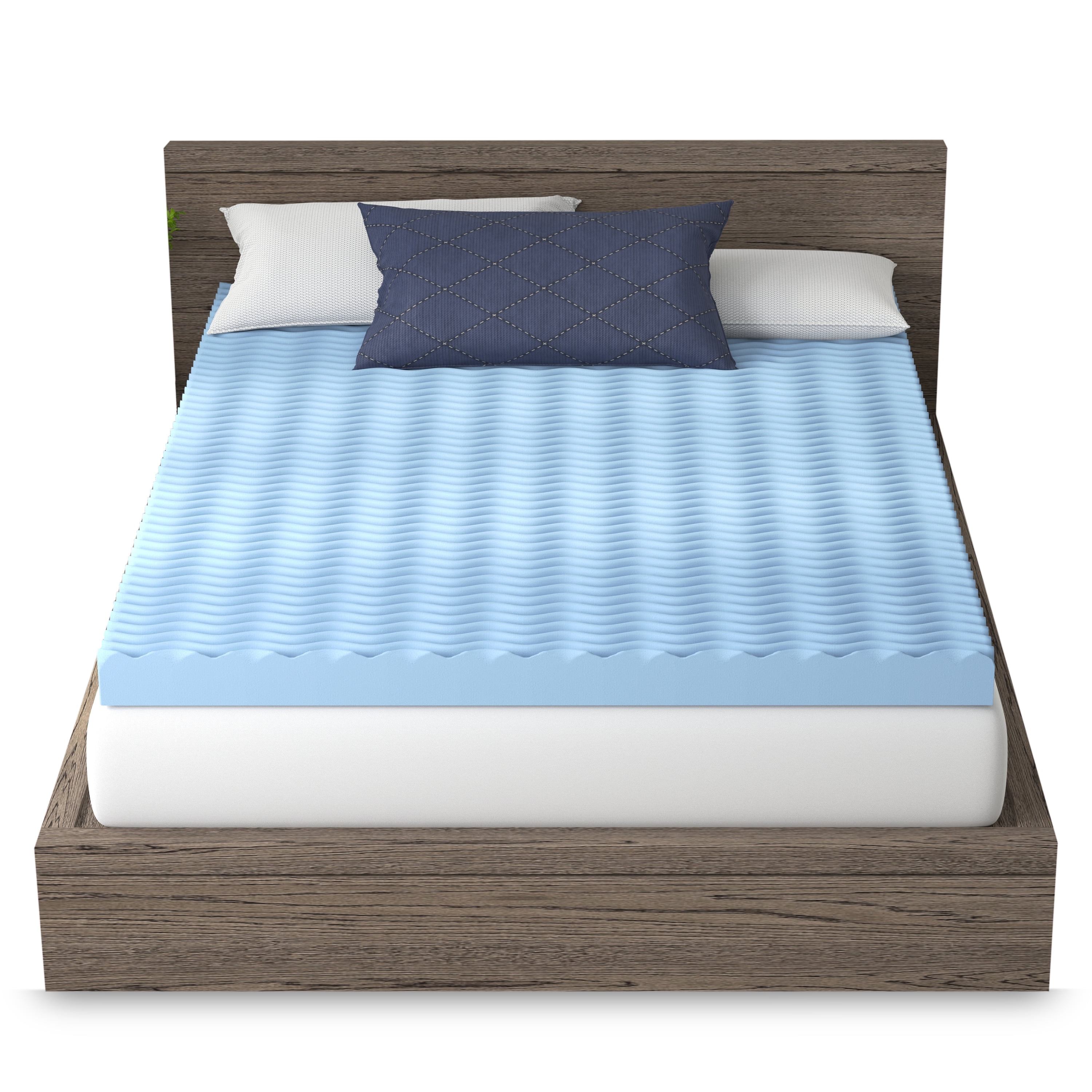 Vibe Cool Gel Memory Foam Mattress Topper, 4” Wave Convoluted, Bed Size ...