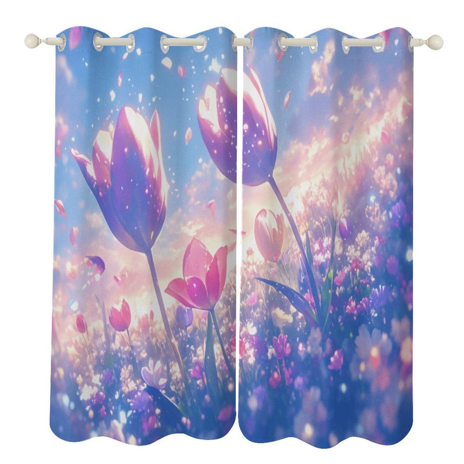 Vibe Blooming Tulips 2 Panel Curtain Set, Watercolor Painting Window ...