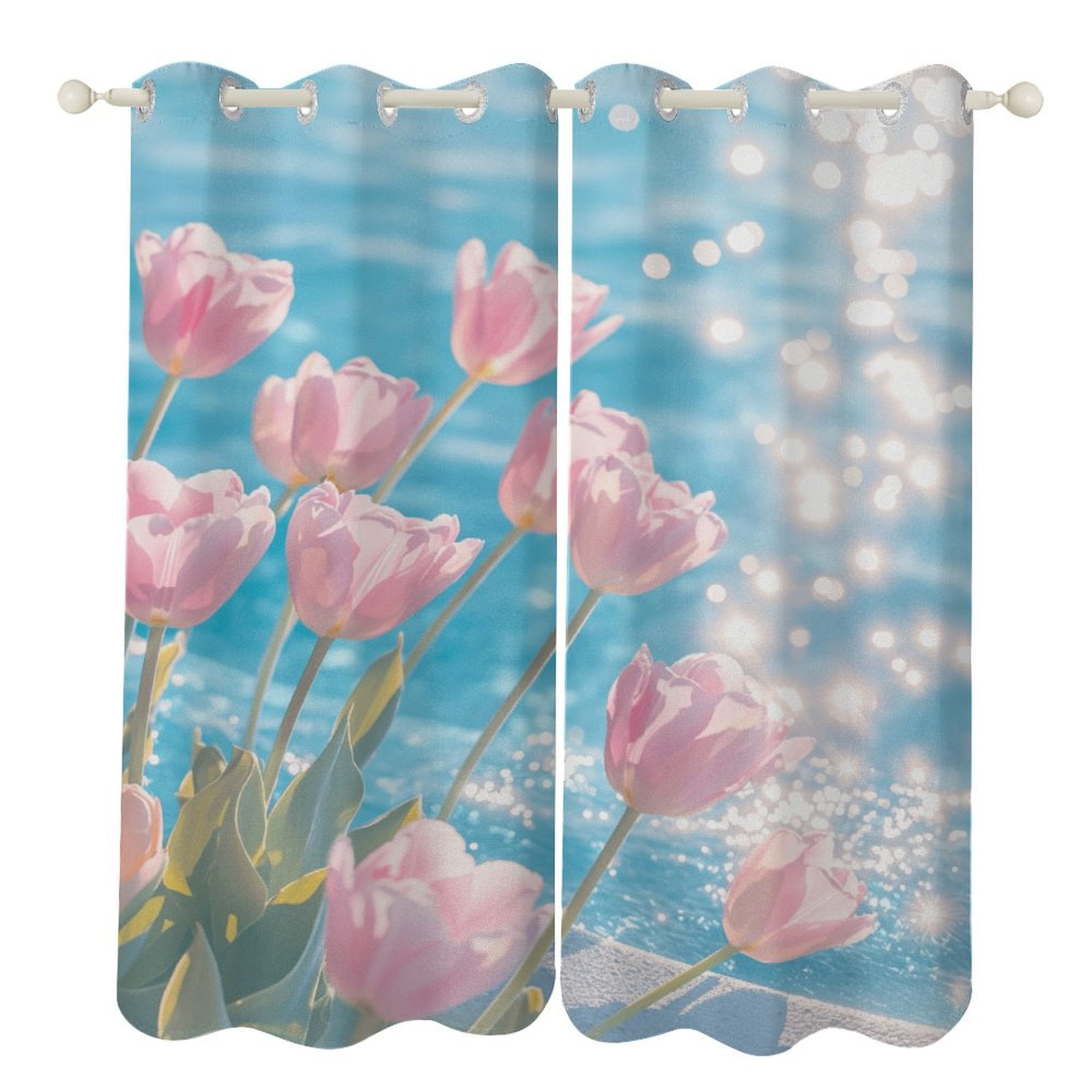 Vibe Blooming Tulips 2 Panel Curtain Set, Watercolor Painting Window ...