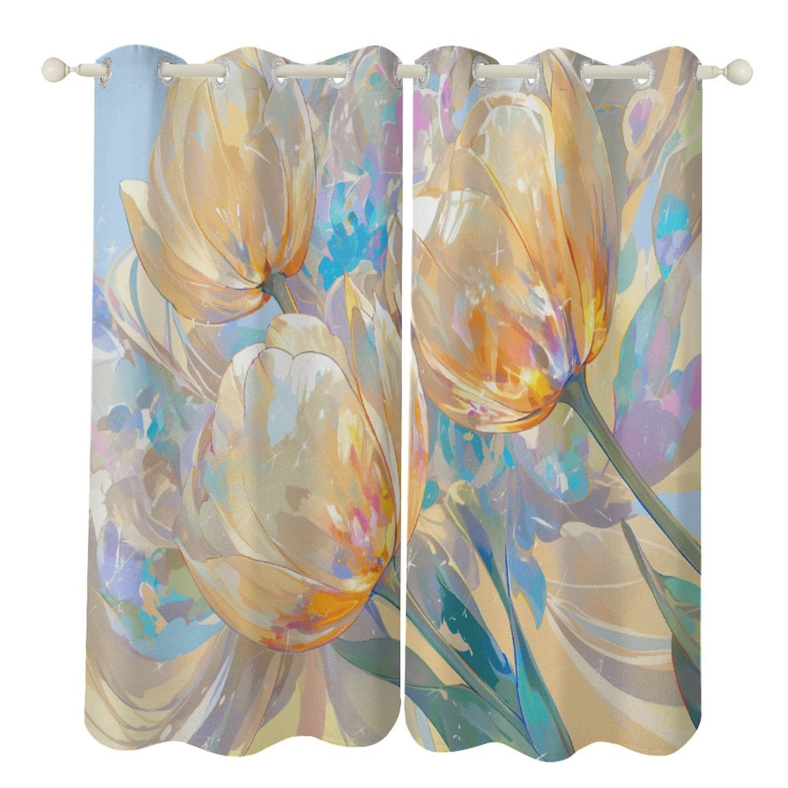Vibe Blooming Tulips 2 Panel Curtain Set, Watercolor Painting Window ...