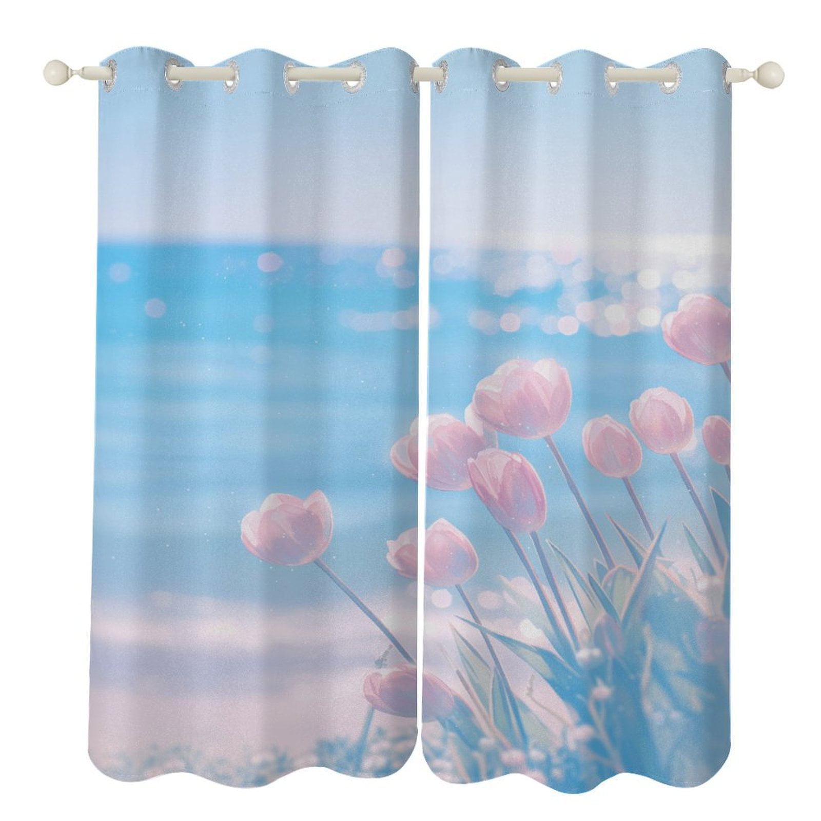Vibe Blooming Tulips 2 Panel Curtain Set, Watercolor Painting Window ...