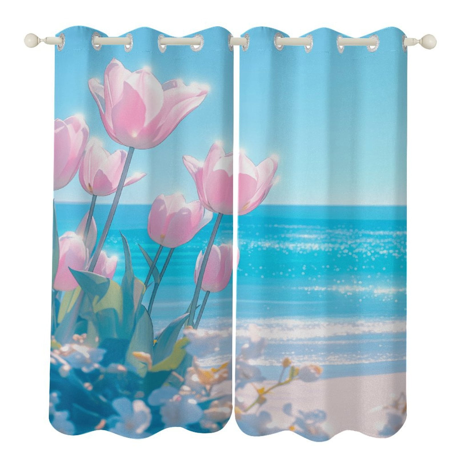 Vibe Blooming Tulips 2 Panel Curtain Set, Watercolor Painting Window ...