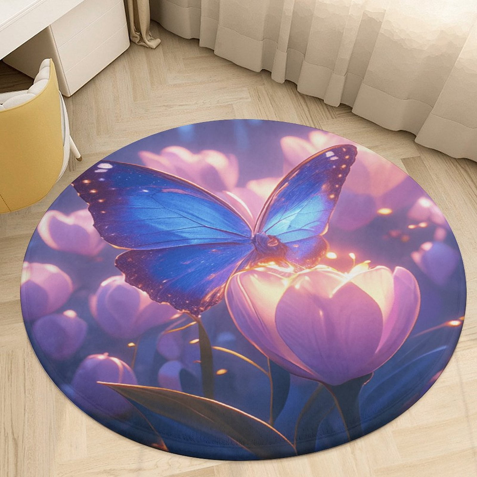 Vibe Blooming Tulips Round Rugs -Washable Non-Slip Small Round Area Rug ...