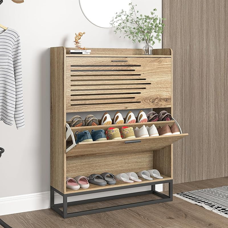 Vibe & Dine Shoe Cabinet with 3 Flip Drawers, Modern Shoe Storage ...
