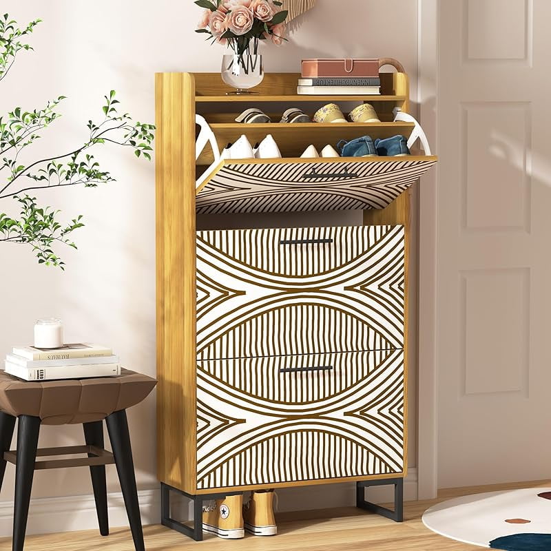 Vibe & Dine Shoe Cabinet with 3 Flip Drawers, Modern Shoe Storage ...